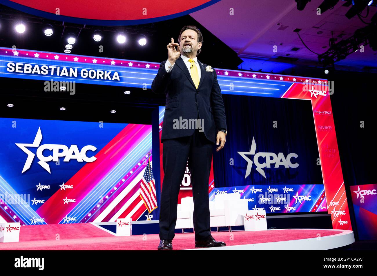 Sebastian Gorka, Host, America First, speaking at the Gaylord National ...