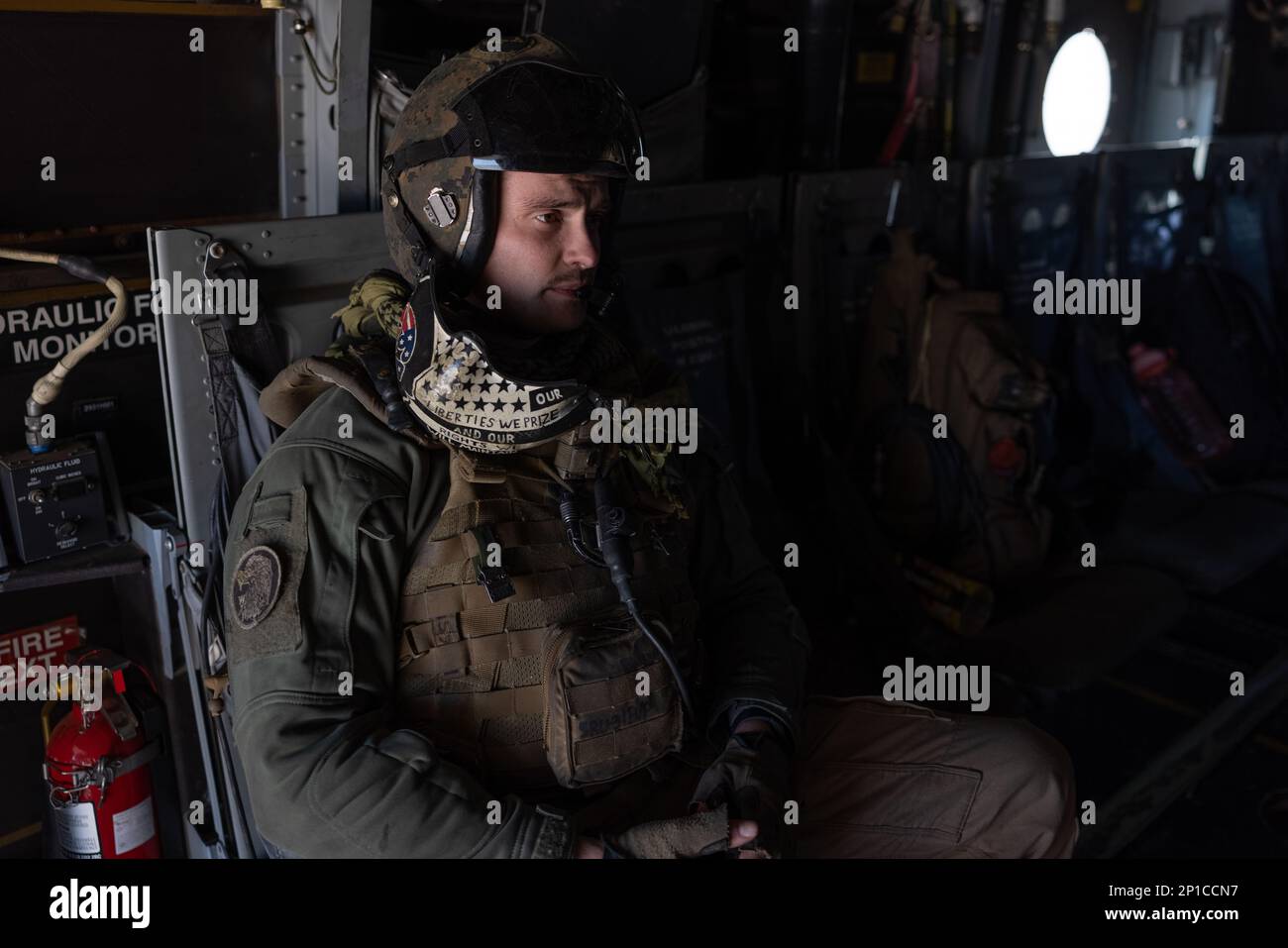 U.S. Marine Corps Sgt. Brady Wulf, a crew chief with Marine Medium Tiltrotor Squadron (VMM) 261 ...