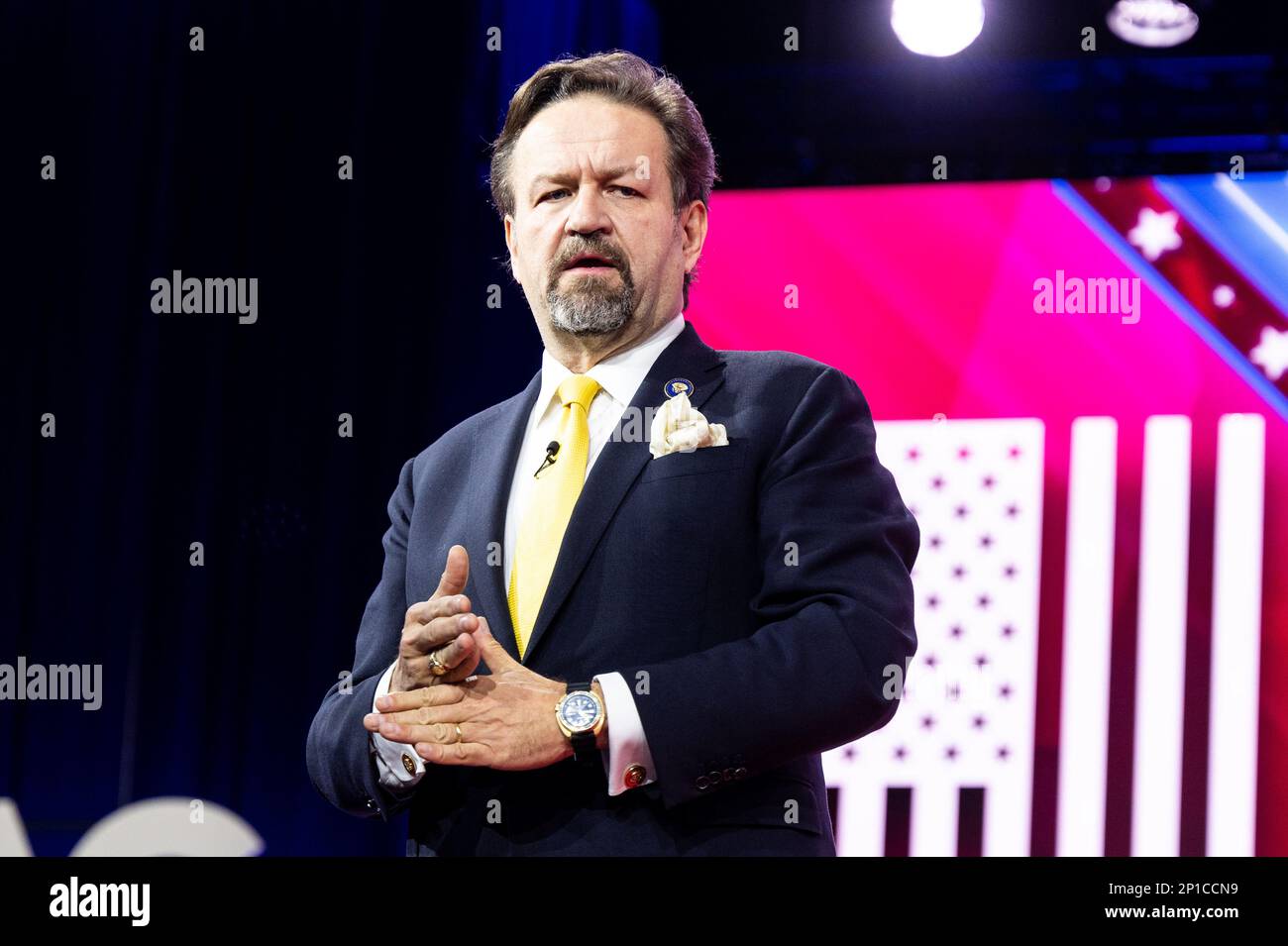 Sebastian Gorka, Host, America First, speaking at the Gaylord National ...