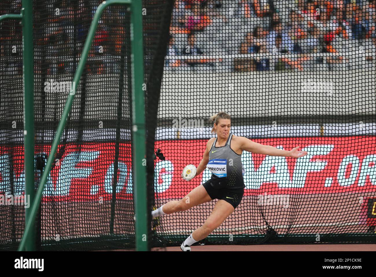 Sandra Perkovic of Croatia competes in the women's discus throw during ...