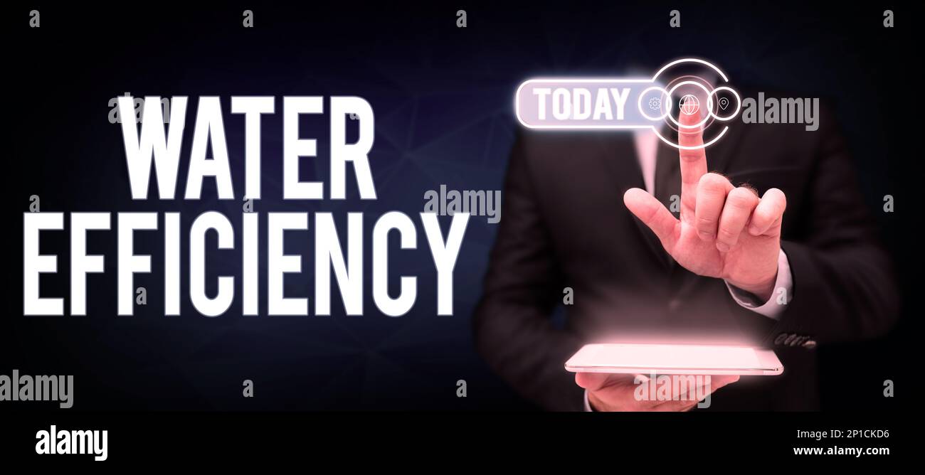 Hand writing sign Water Efficiency. Business concept reduce water ...