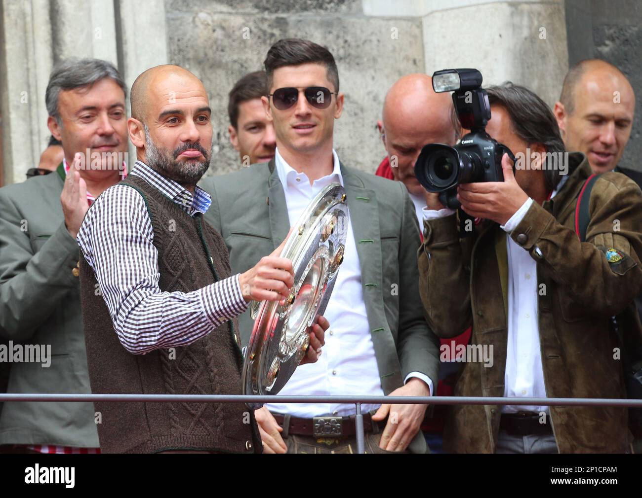 Coach Jose 'Pep' Guardiola of FCBayern Munich celebrates the German ...
