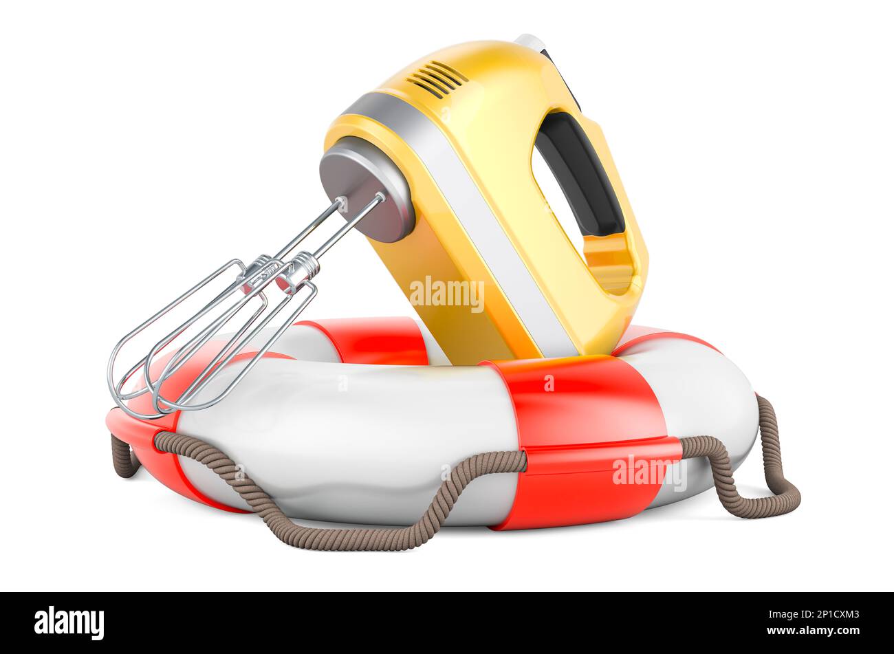 Hand kitchen mixer inside lifebelt, 3D rendering isolated on white ...