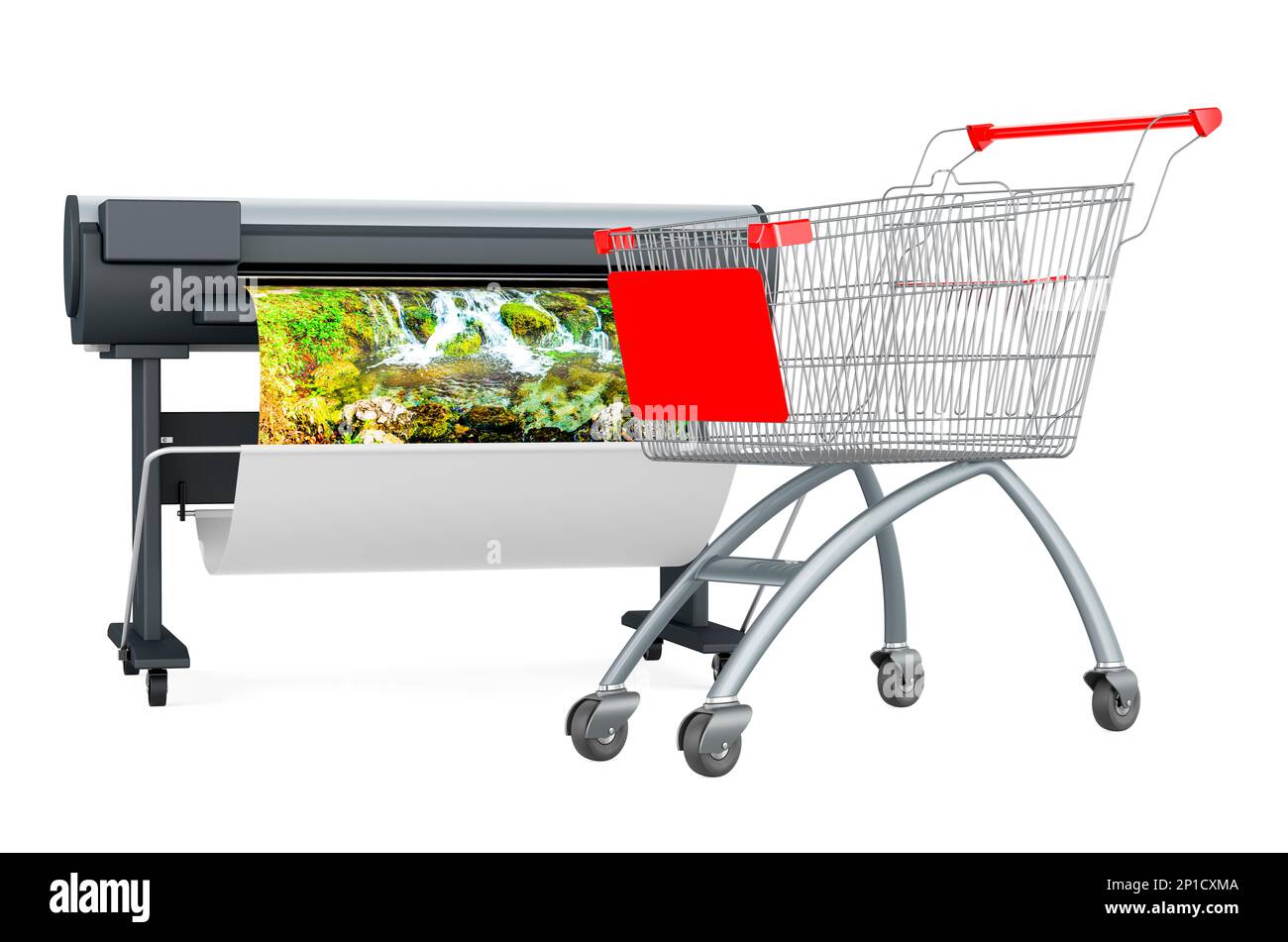 Plotter, large format inkjet printer with shopping cart, 3D rendering ...