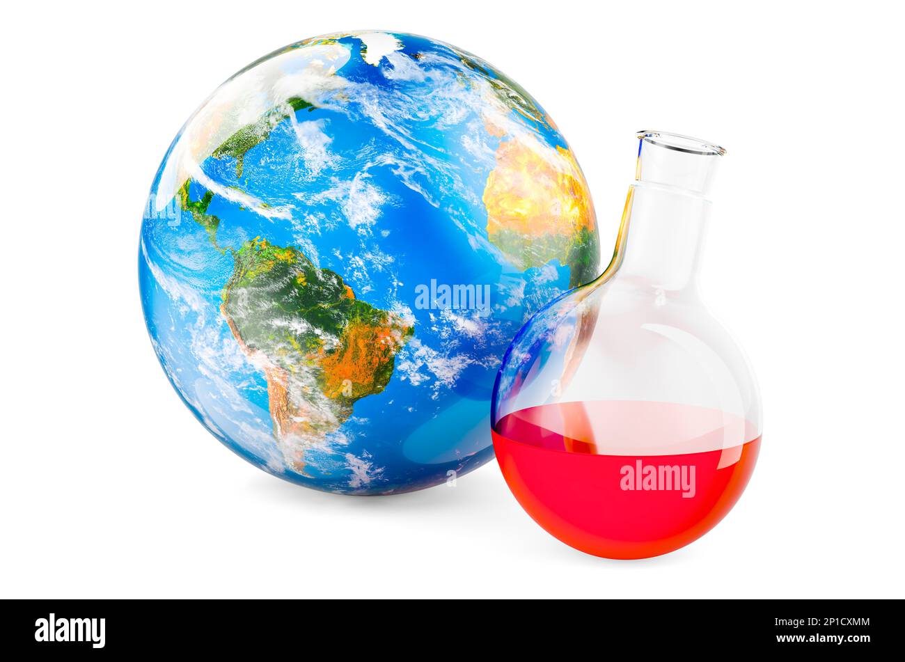 Chemical flask with Earth Globe, 3D rendering isolated on white ...