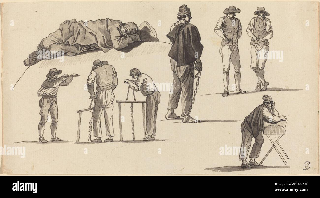 Figure Studies, Including One Man Sleeping on the Ground and Two Men ...