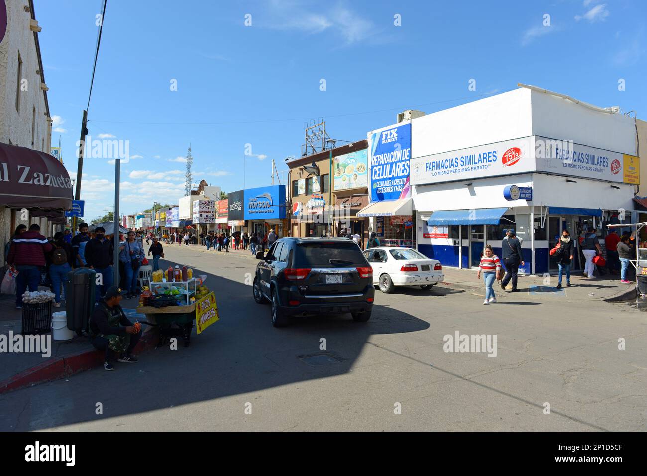 Retail stores and restaurants in the shopping district in Hermosillo ...