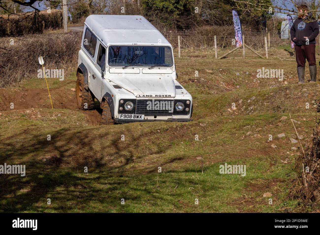 February 2023 - White Land Rover Defender 90 taking part in an ADWC off ...
