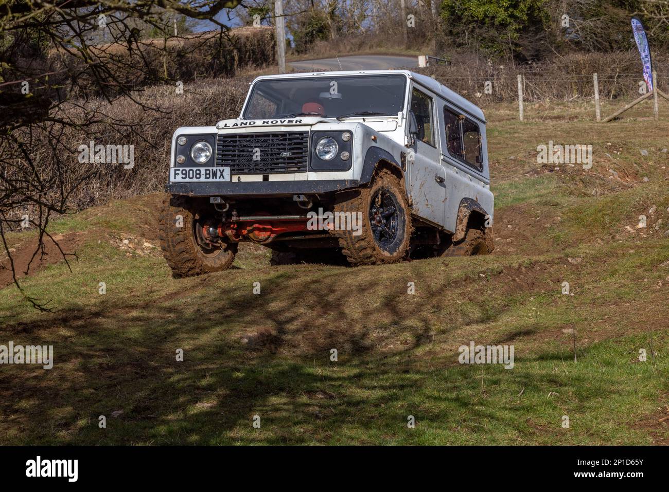 February 2023 - White Land Rover Defender 90 taking part in an ADWC off ...