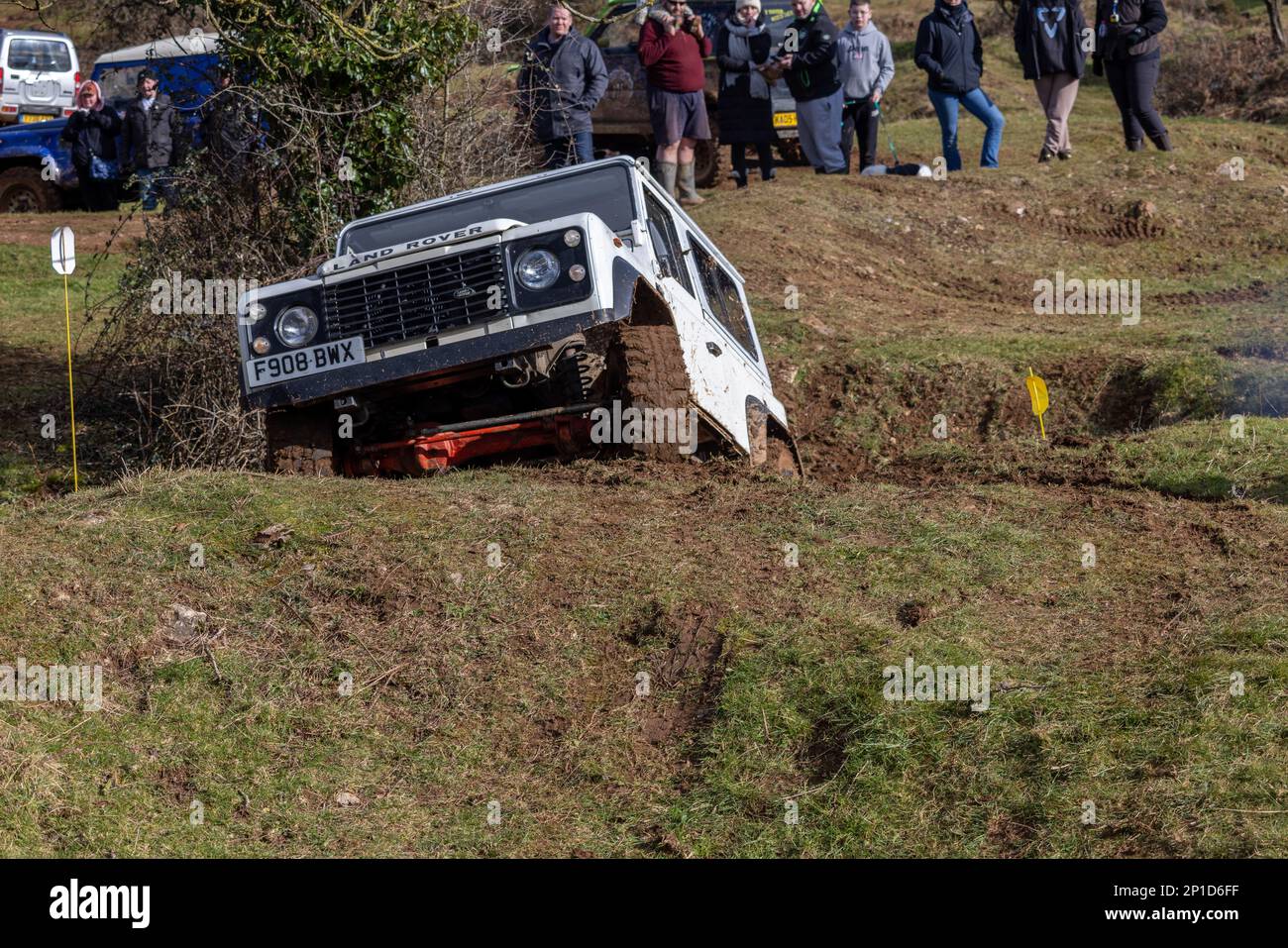 February 2023 - White Land Rover Defender 90 taking part in an ADWC off ...