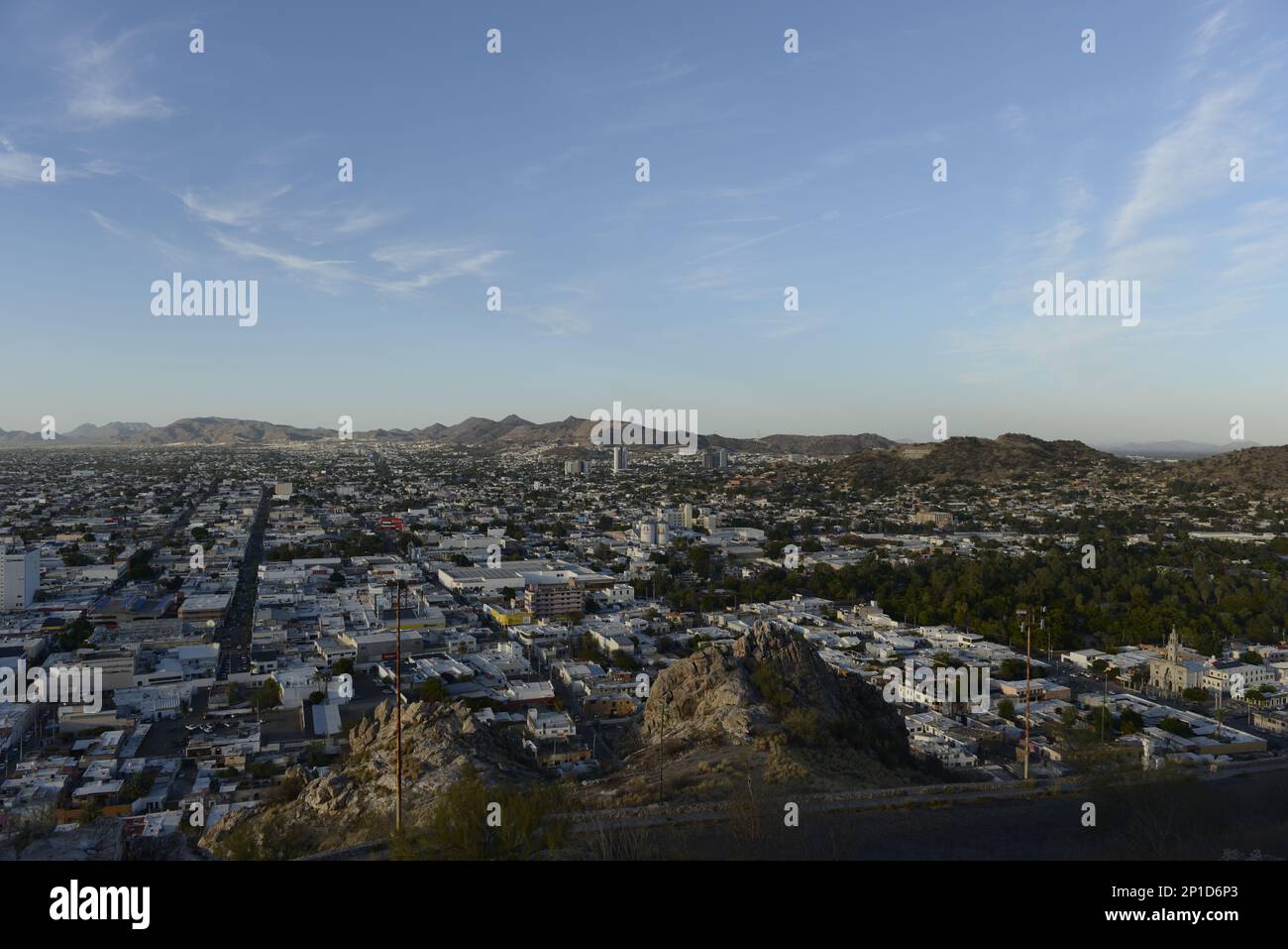 View of Hermosillo City from the top of Cerro de la Campana at sundown ...