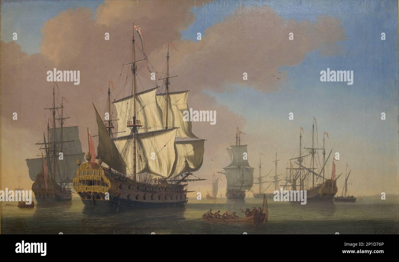 English Warships in a Roadstead in Calm Weather, 1677 Stock Photo - Alamy