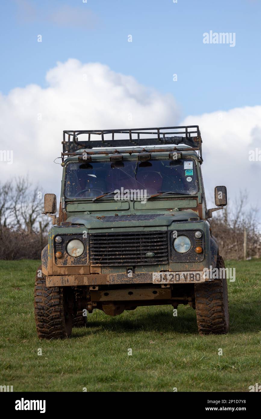 February 2023 - Ex military Land Rover Defender 110 taking part in an ...