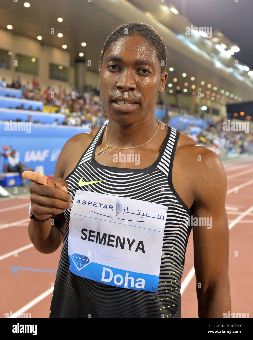 Caster Semenya (RSA) poses after winning the womens 800m in 1:58.26 ...