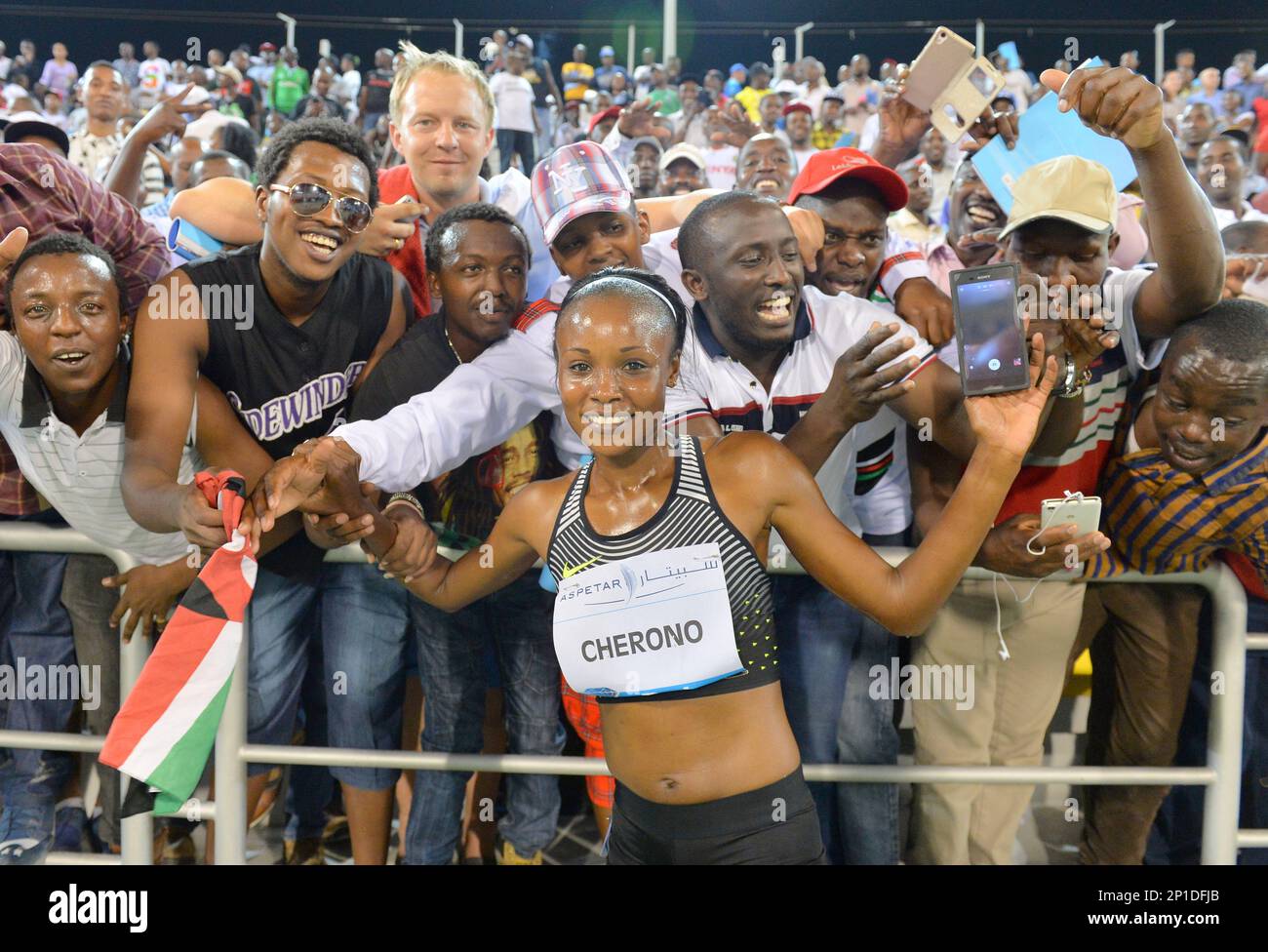 Mercy Cherono (KEN) poses after placing second in the women's 3,000m in ...