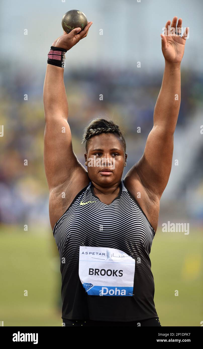 Tia Brooks (USA) wins the women's shot put at 63-11 (19.48m)during IAAF ...