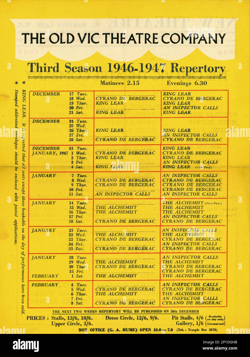 Back of Handbill for late December 1946 to early February 1947 ...