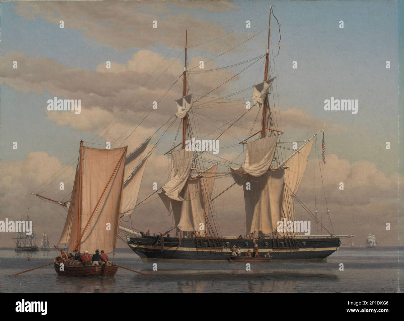 An American Naval Brig Lying at Anchor while Her Sails Are Drying, 1831 ...