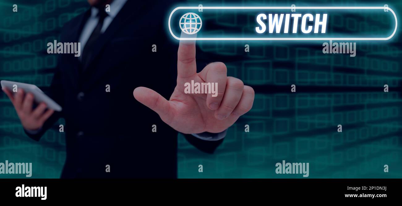 Text caption presenting Switch. Business approach device for making and ...