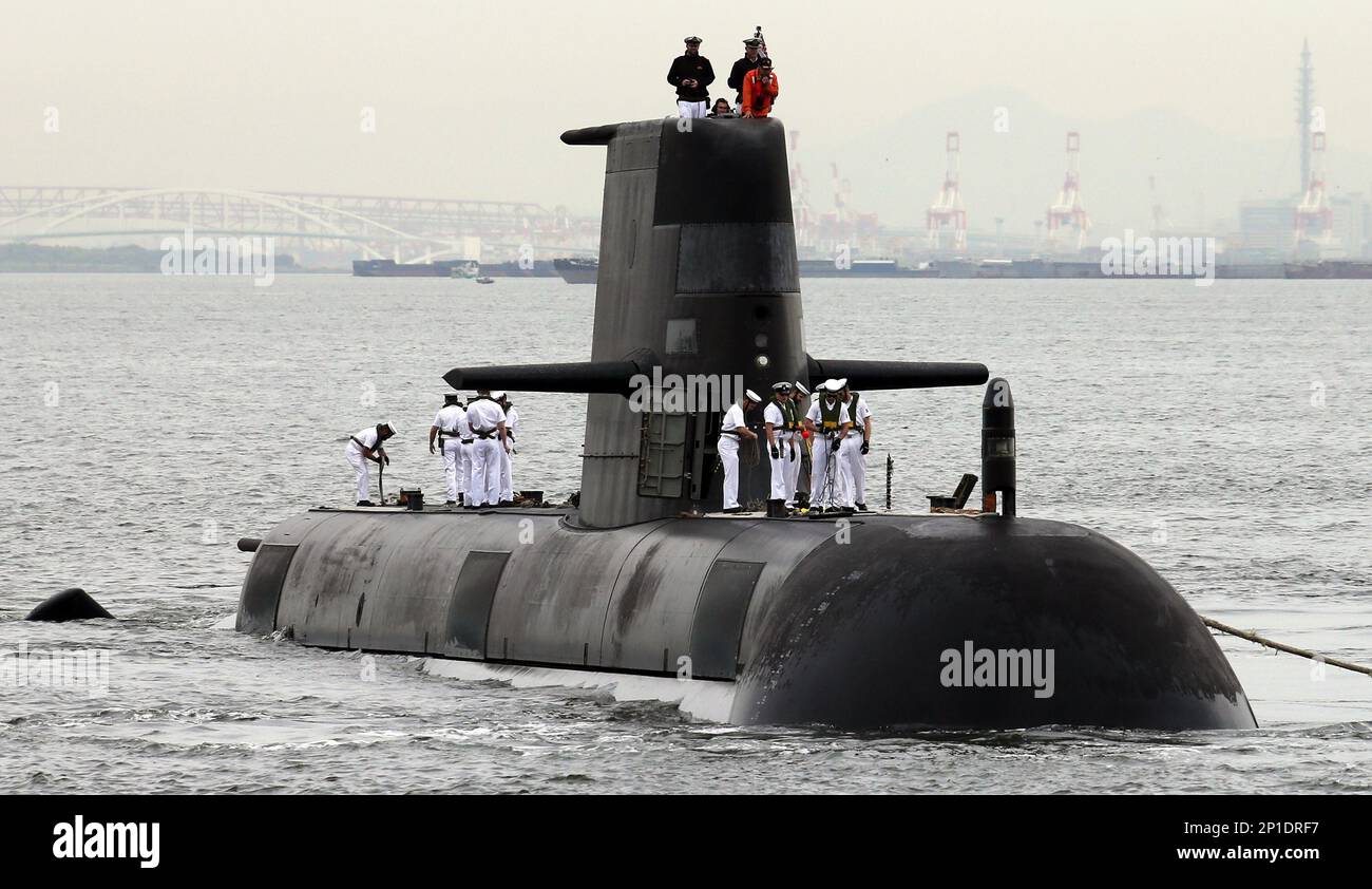 Rankin, a Royal Australian Navy Collins-class submarine, makes a port ...