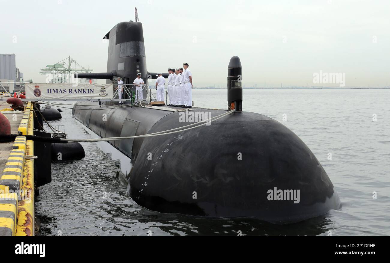 Rankin, a Royal Australian Navy Collins-class submarine, makes a port ...