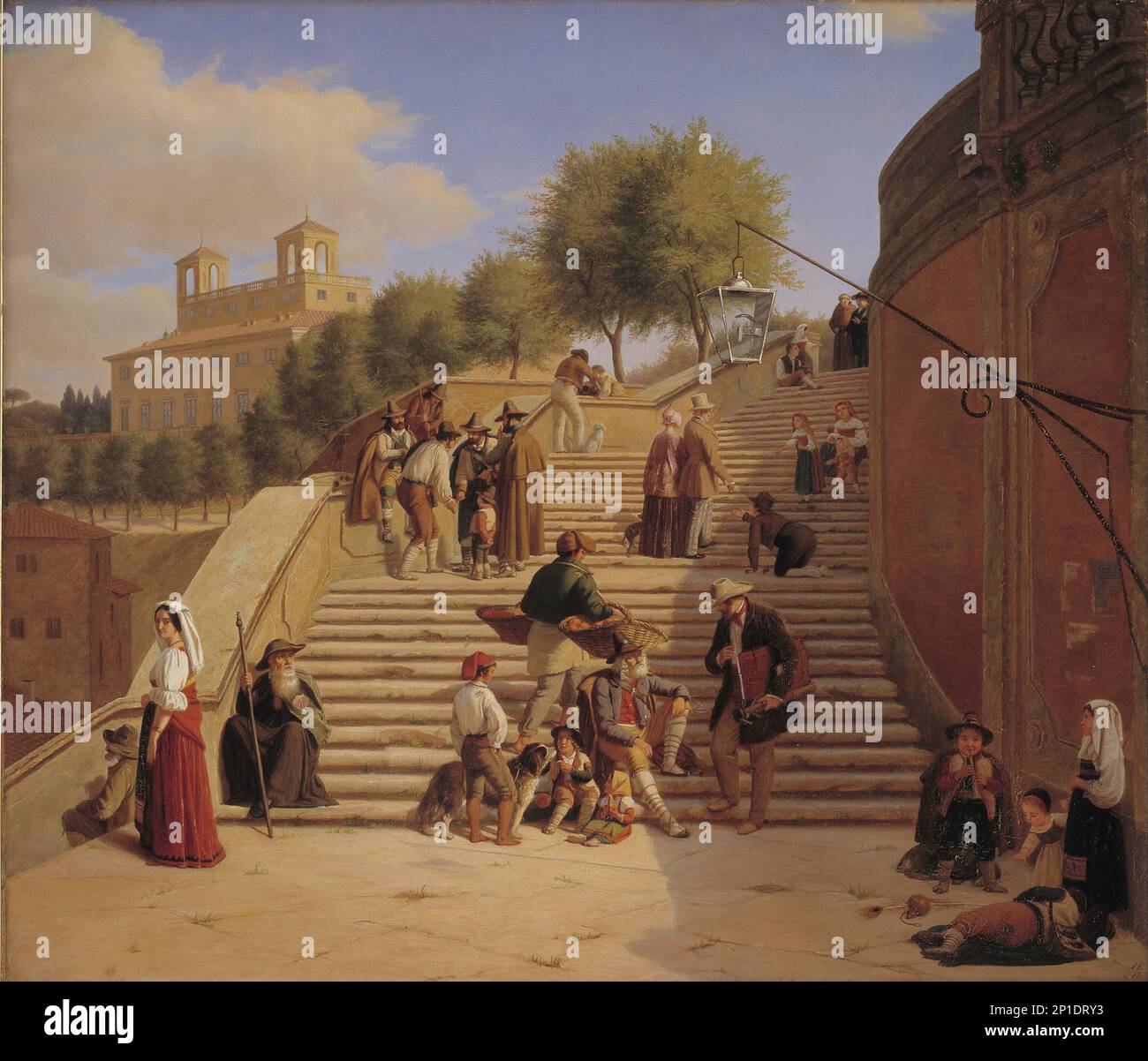 The Upper Flights of the Spanish Steps in Rome, 1847. Beggars, tourists ...