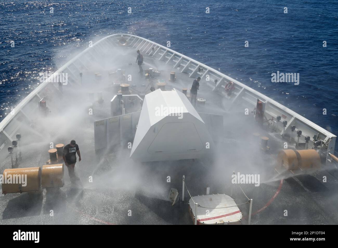 USCGC Stone (WMSL 758) crew members test chemical agent countermeasures ...