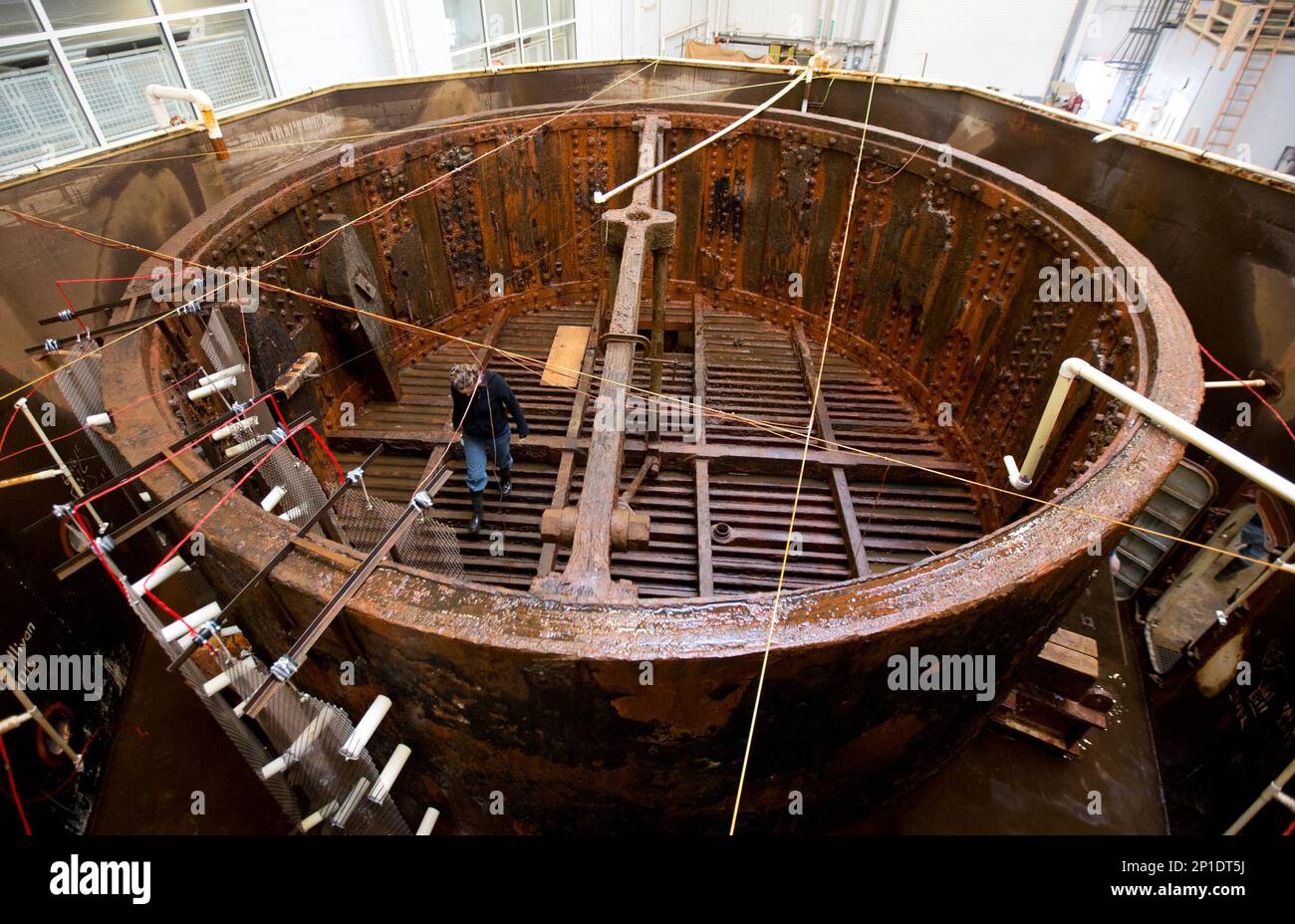 In this May 4, 2016 photo, conservator Elsa Sangouard works inside the ...