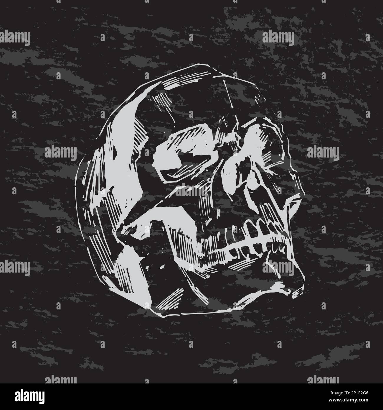 Hand-painted Human skull vector illustration at ink and chalk style ...