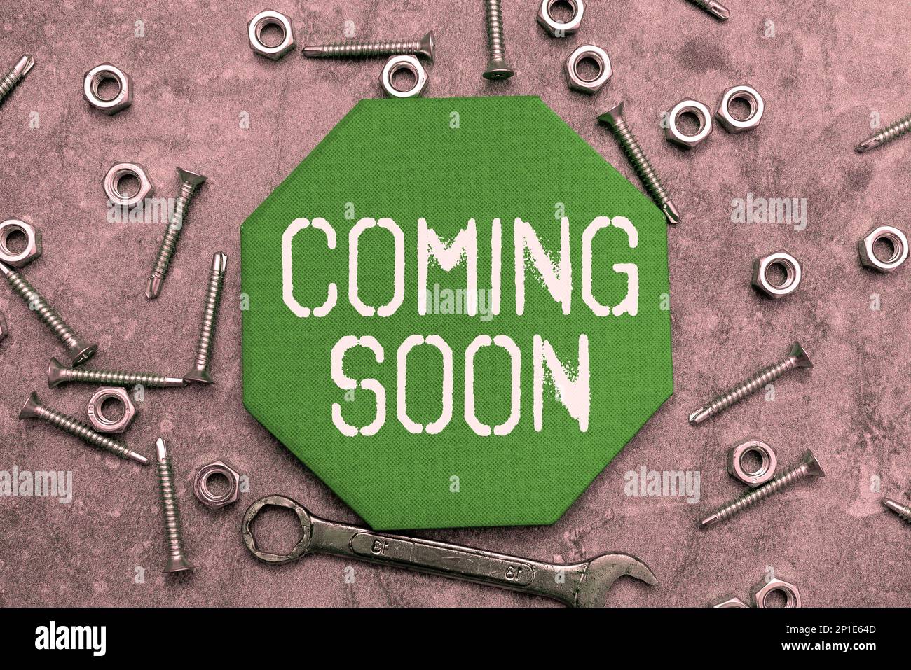 Text caption presenting Coming Soon. Concept meaning something is going ...