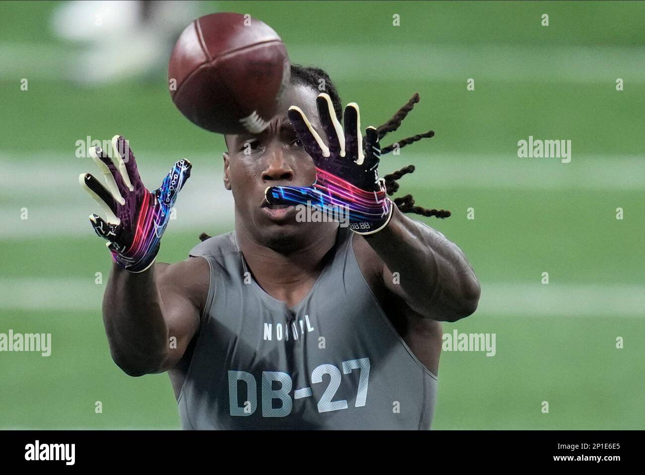 Georgia defensive back Kelee Ringo runs a drill at the NFL football ...