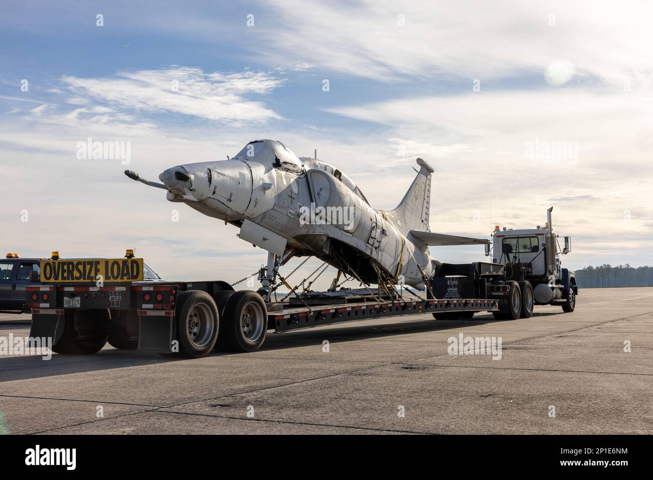The body of an A-4M Skyhawk is transported to the flightline on Marine ...