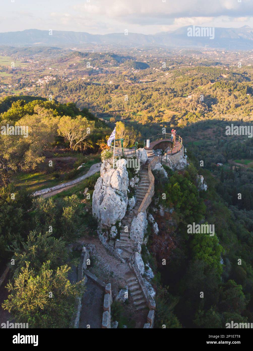 View of Kaiser's Throne observation deck lookout, Pelekas village, Corfu island, Greece, Kaiser ...