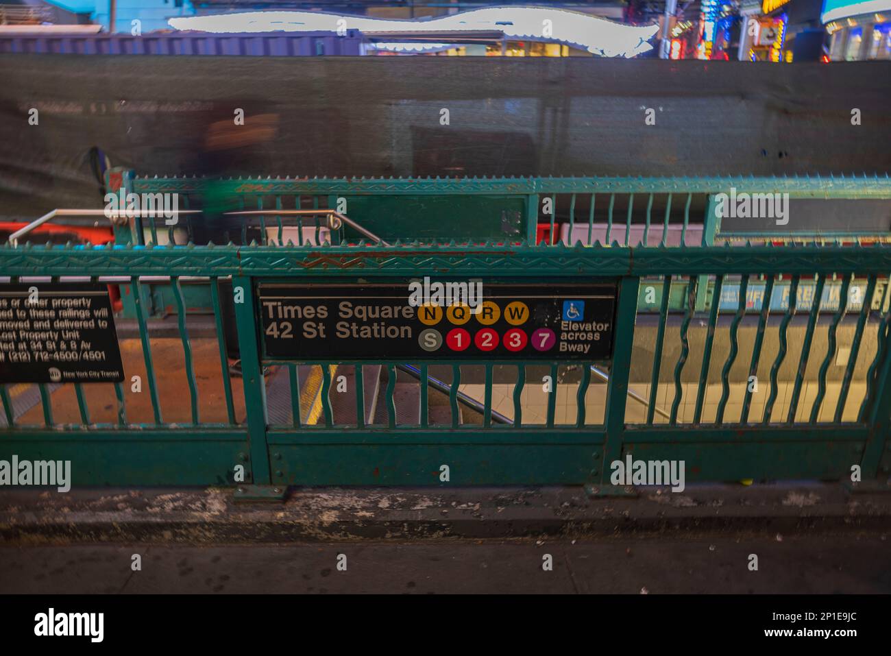 Close-up view of entrance to subway at 42nd Times Square station. NY ...