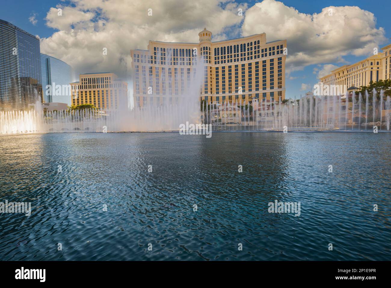 Beautiful view of the sights of Las Vegas against blue sky with white ...