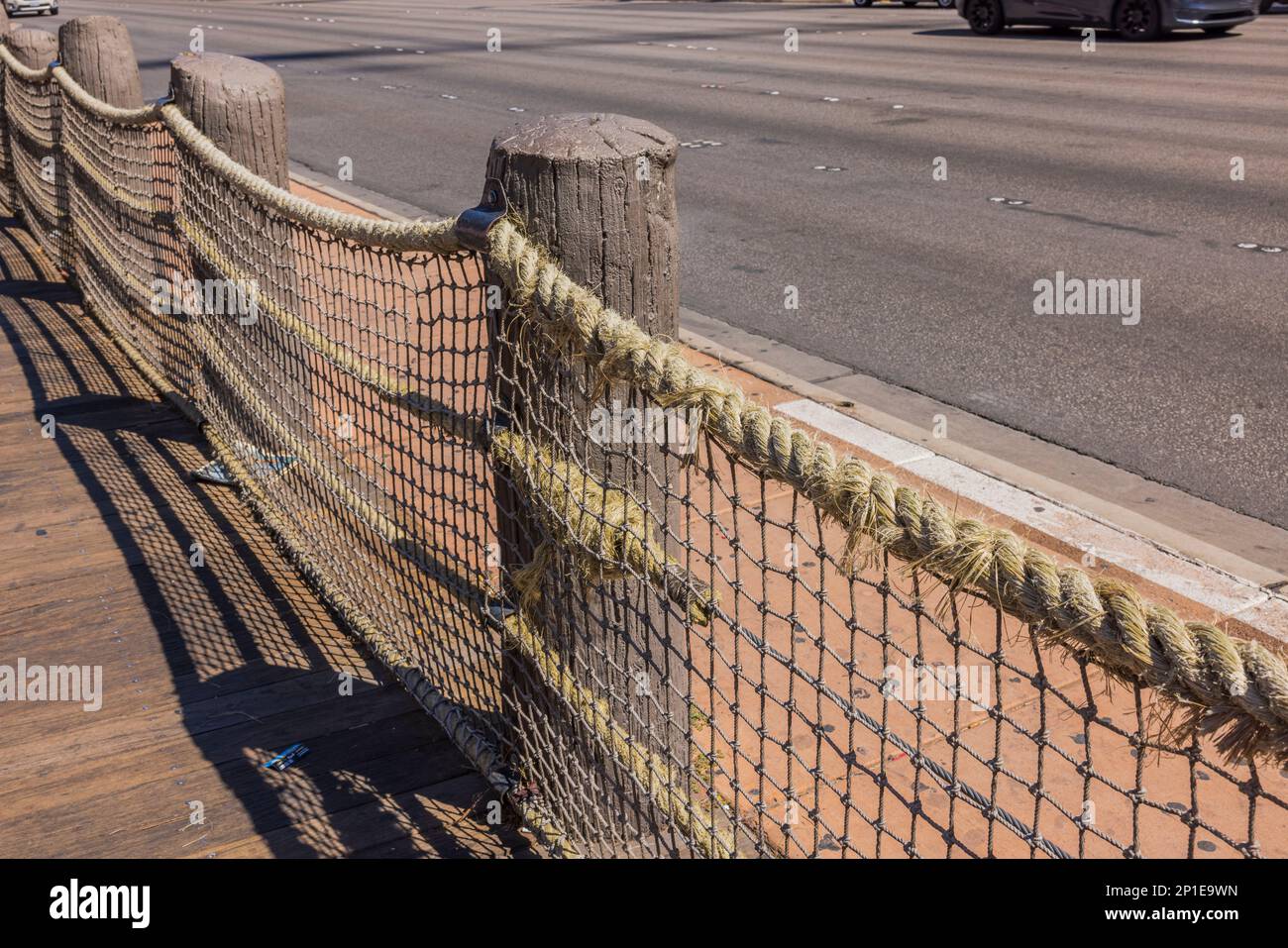 Close-up view of decorative rope fence on grounds of Treasure Island ...