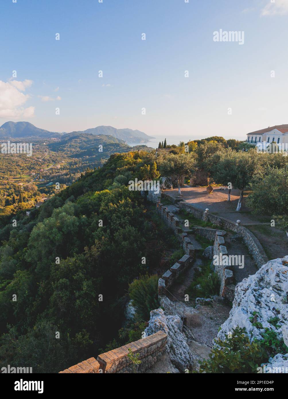 View of Kaiser's Throne observation deck lookout, Pelekas village ...