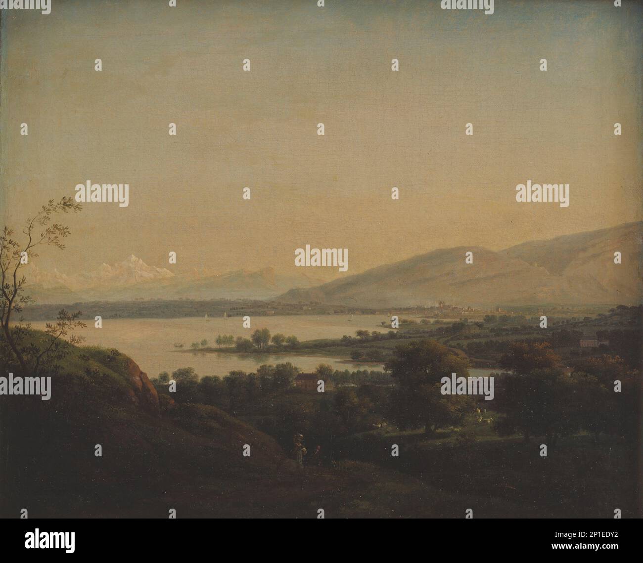 A View Across Lake Leman Towards Mont Blanc and Geneva, 1777-1778 Stock Photo - Alamy