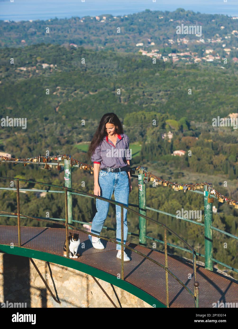 View of Kaiser's Throne observation deck lookout, Pelekas village ...