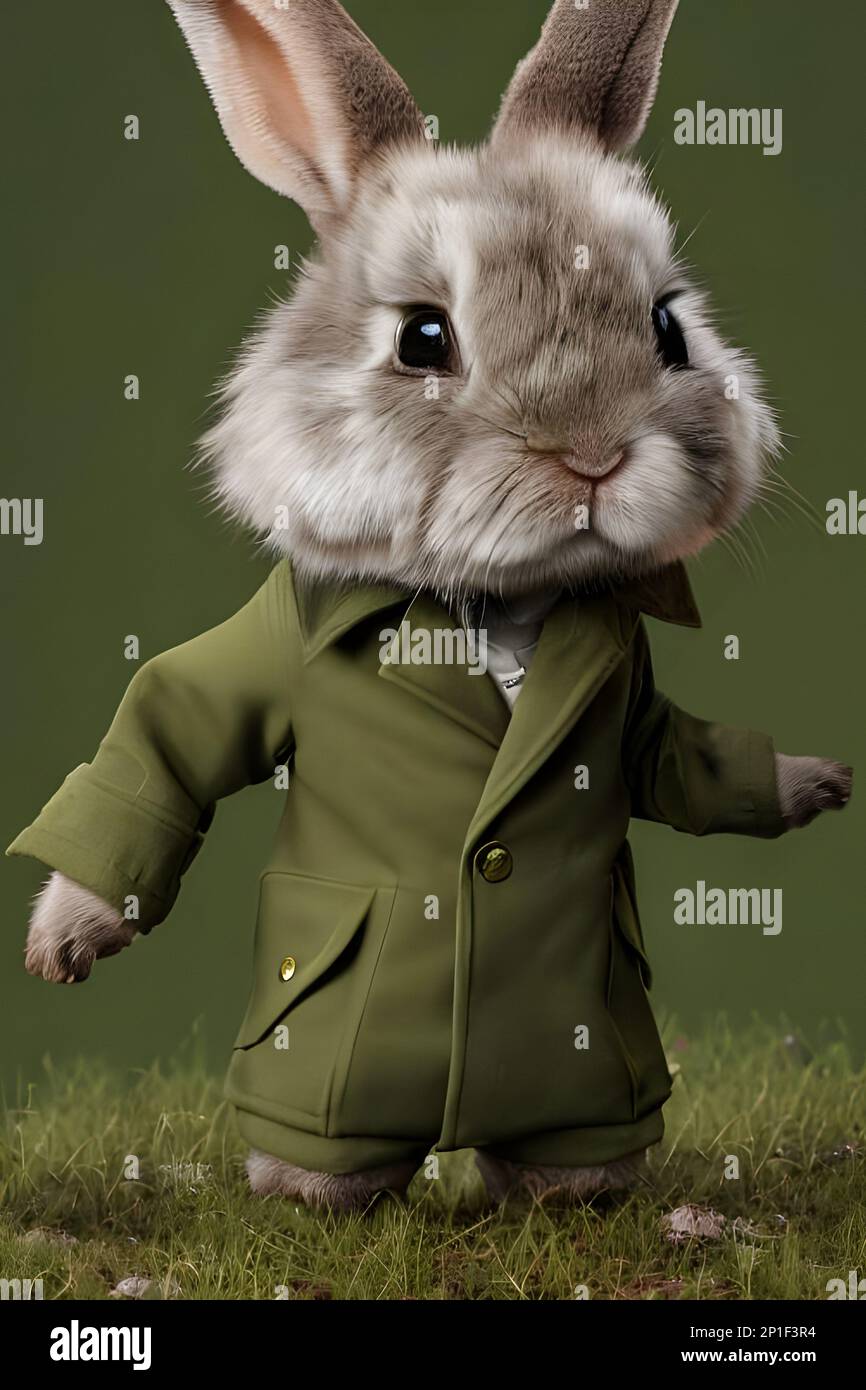 Rabbit dressed up anthropomorphic hyper realistic tiny cute and adorable bunny dressed in a ...