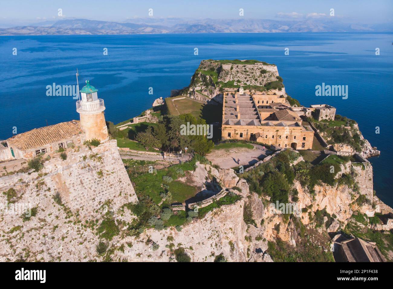Aerial panoramic drone view of Old Venetian Fortress of Corfu, Palaio ...