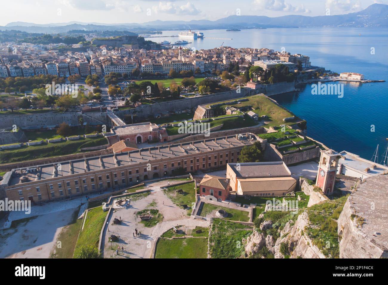 Aerial panoramic drone view of Old Venetian Fortress of Corfu, Palaio ...