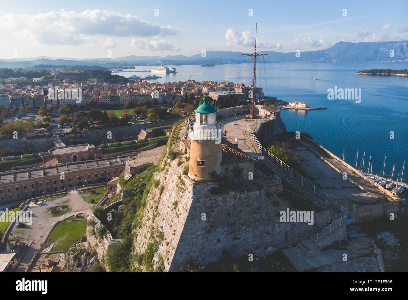 Aerial panoramic drone view of Old Venetian Fortress of Corfu, Palaio ...