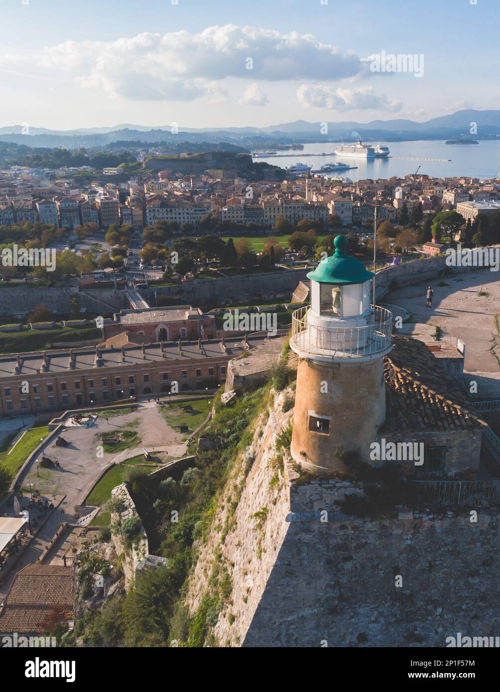 Aerial panoramic drone view of Old Venetian Fortress of Corfu, Palaio ...