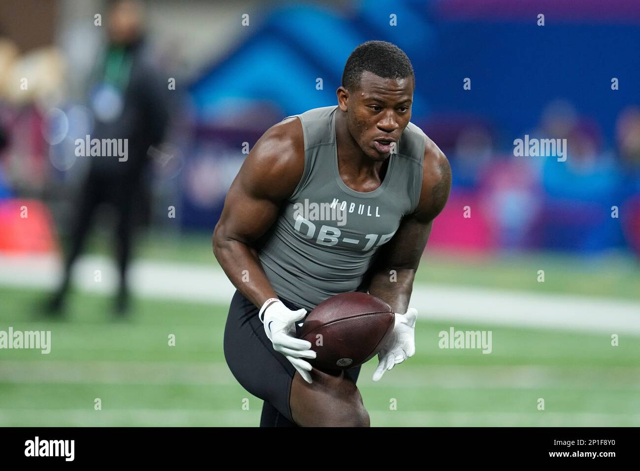 Virginia defensive back AJ Johnson runs a drill at the NFL football ...