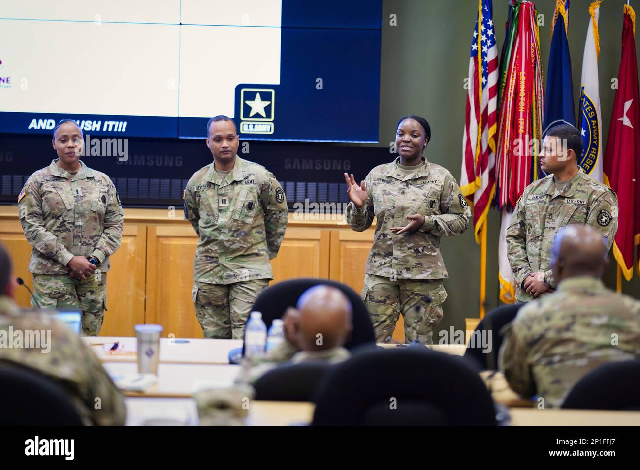 Soldiers in the Army Medical Department give a presentation during the ...