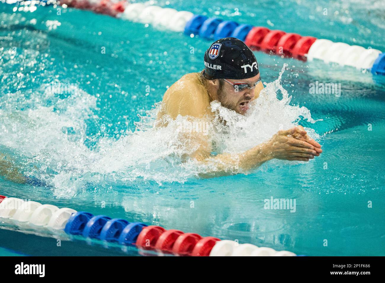 March 03, 2016: Cody Miller competes in the 100m Breaststroke final ...