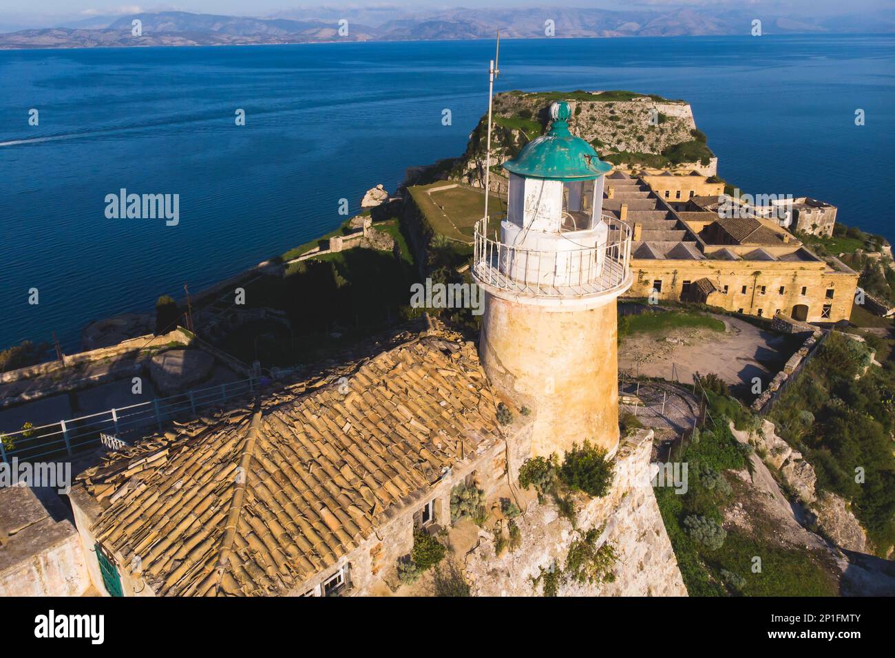 Aerial panoramic drone view of Old Venetian Fortress of Corfu, Palaio ...