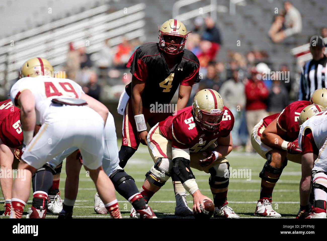 16 April 2016: Boston College quarterback Darius Wade (4) calls signals ...