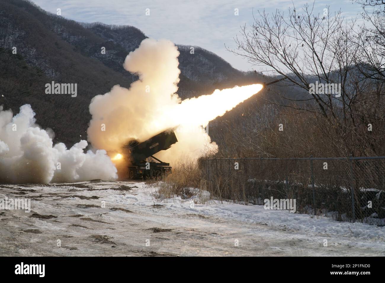 CHOERWON, South Korea - A M270A1 MLRS rocket launcher assigned to 210th ...